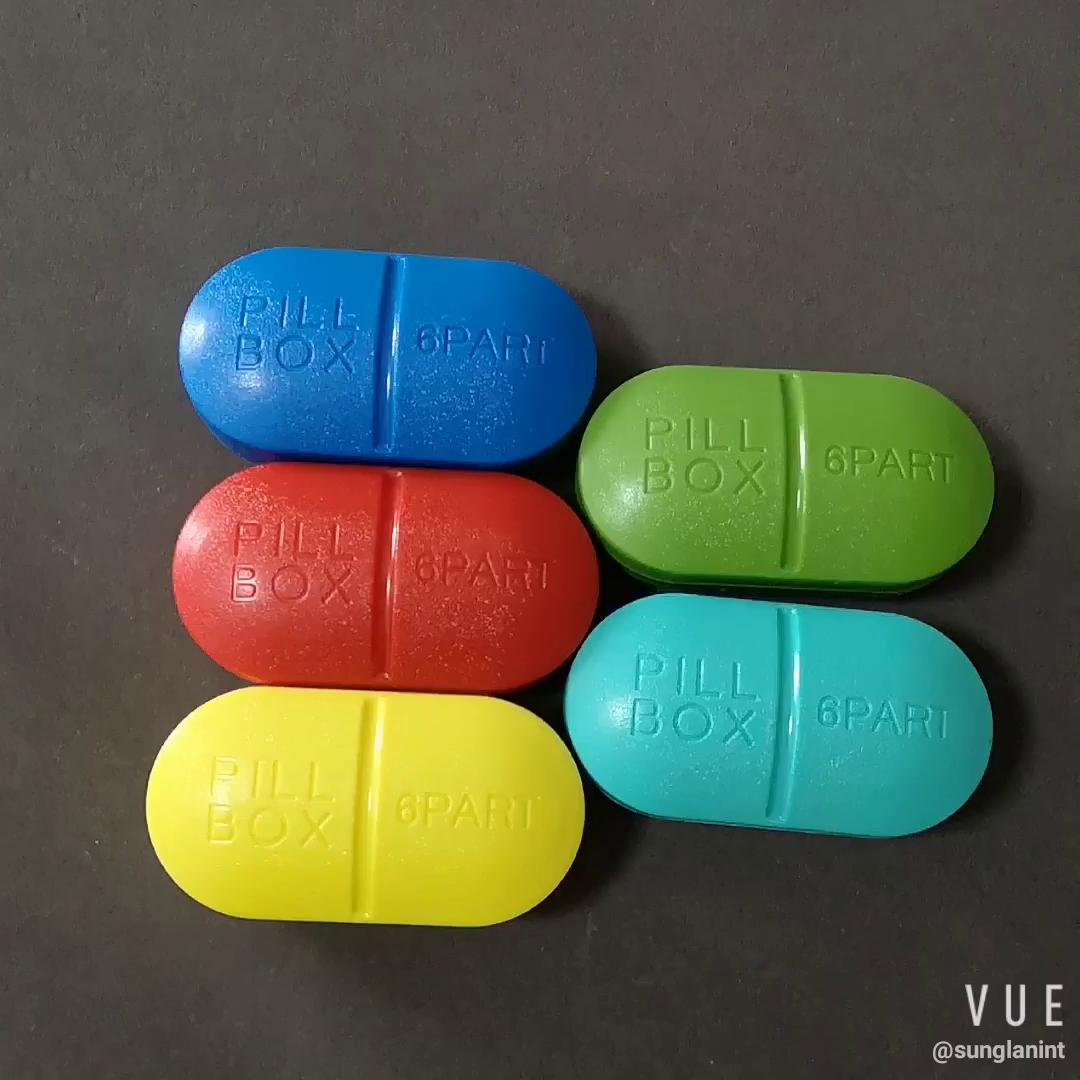 Plastic Capsule-Shaped Pill Box with 6 Storage Cases - Portable ...